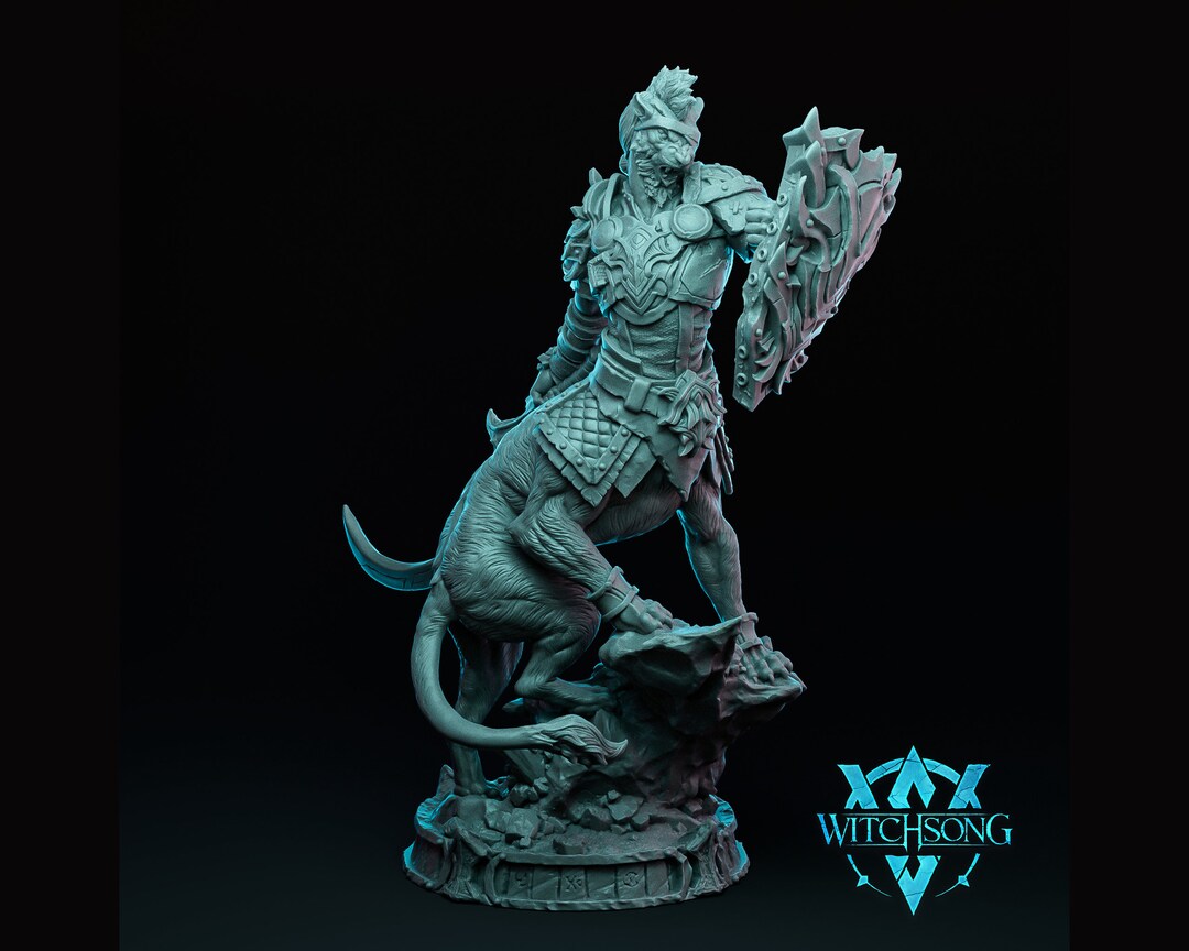 Wounded Lion Fighter Miniature | Leonin Lieutenant Veteran | for D&D 5e ...