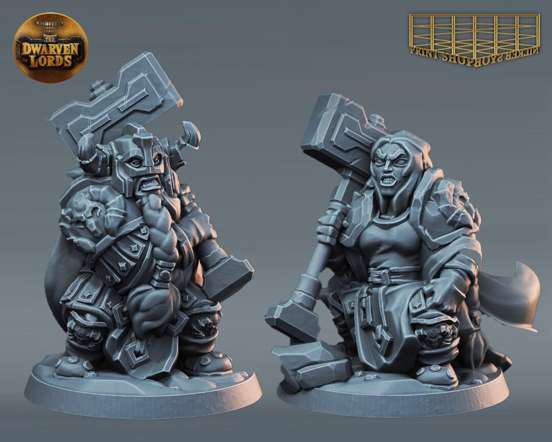 Dwarf Fighter With Hammer Miniature Set | Dwarven Clerics Figure Pack | TTRPG | for D&D 5e ...
