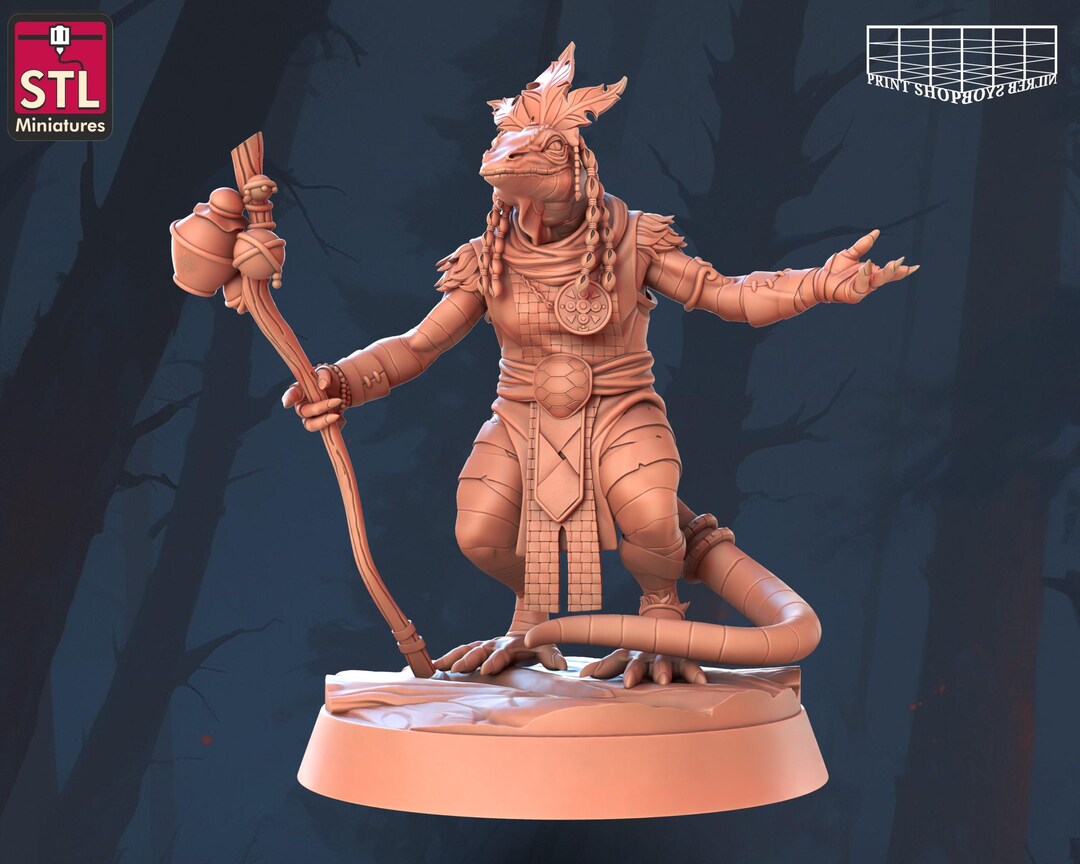 Lizardman Shaman Miniature | Lizardfolks Marsh Druid Miniature | Swamp Encounters | for D&D 5e ...