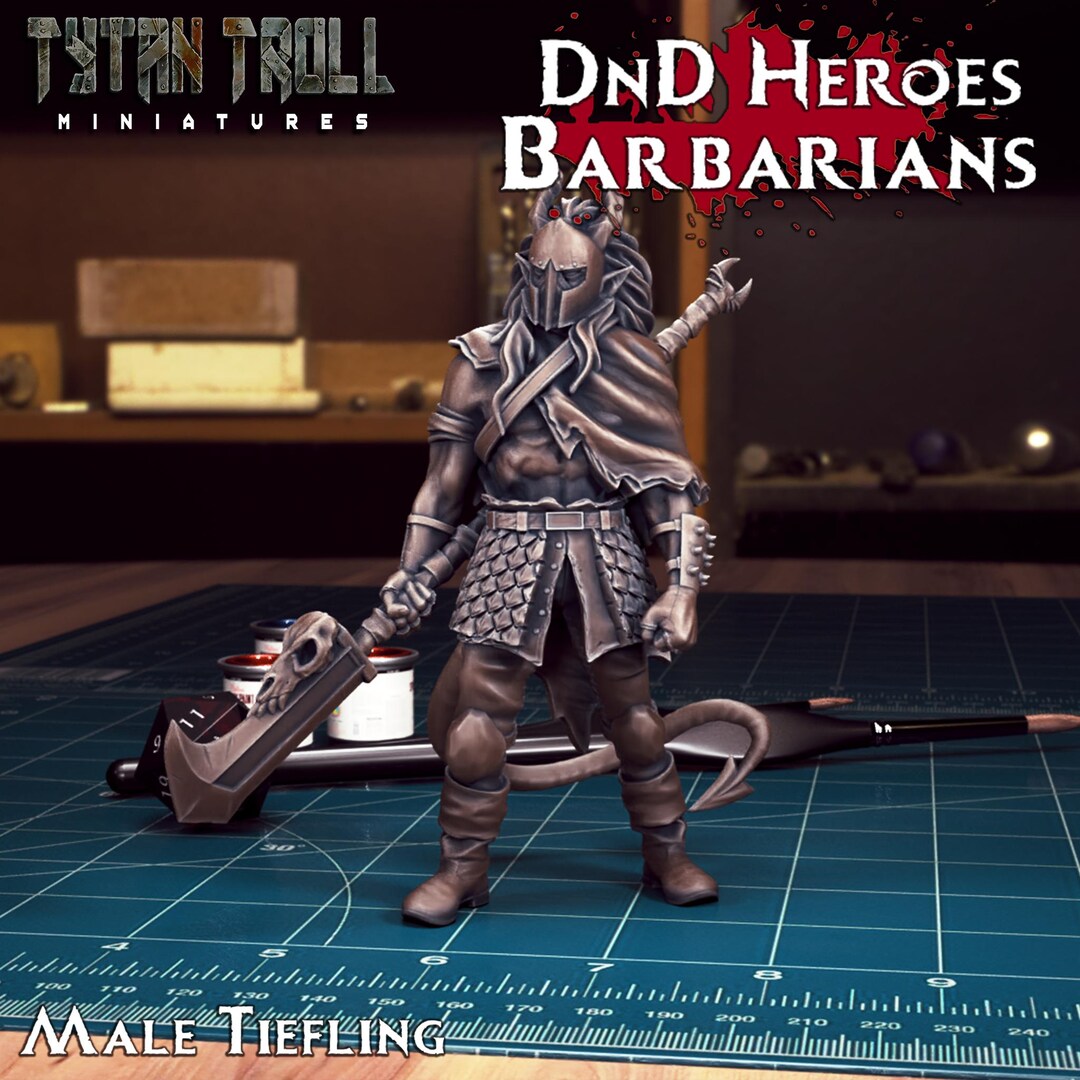 Demonic Berserker Warrior Miniature | Tiefling Helmet Barbarian Figure ...