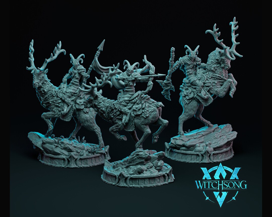 Faun Cavalry Miniature Set Reindeer Riding Satyr Pack for D&D 5e ...