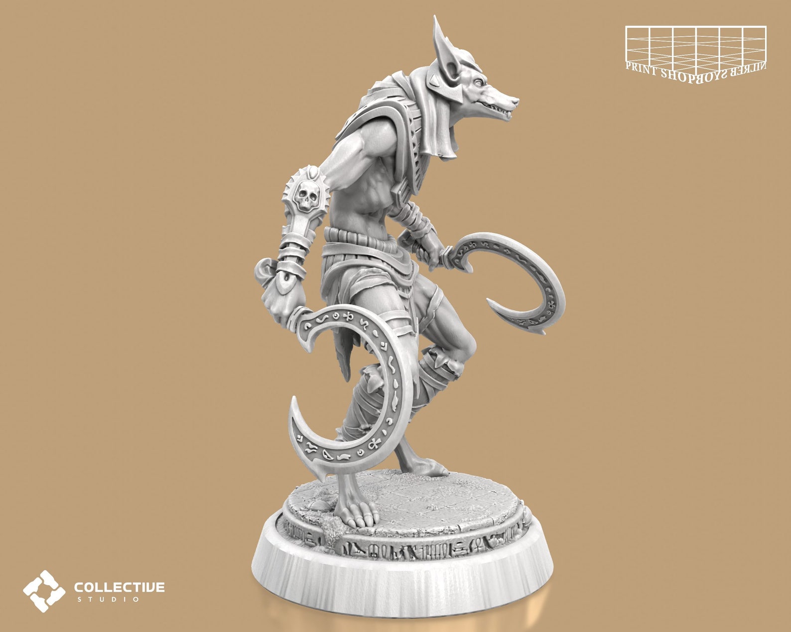 Jackal Fighter Miniature | Jackal Warrior Scythe Figure | Desert ...