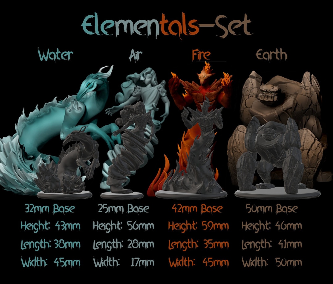 Elemental Set Miniature Greater Elemental Miniatures Monsters for D&D ...