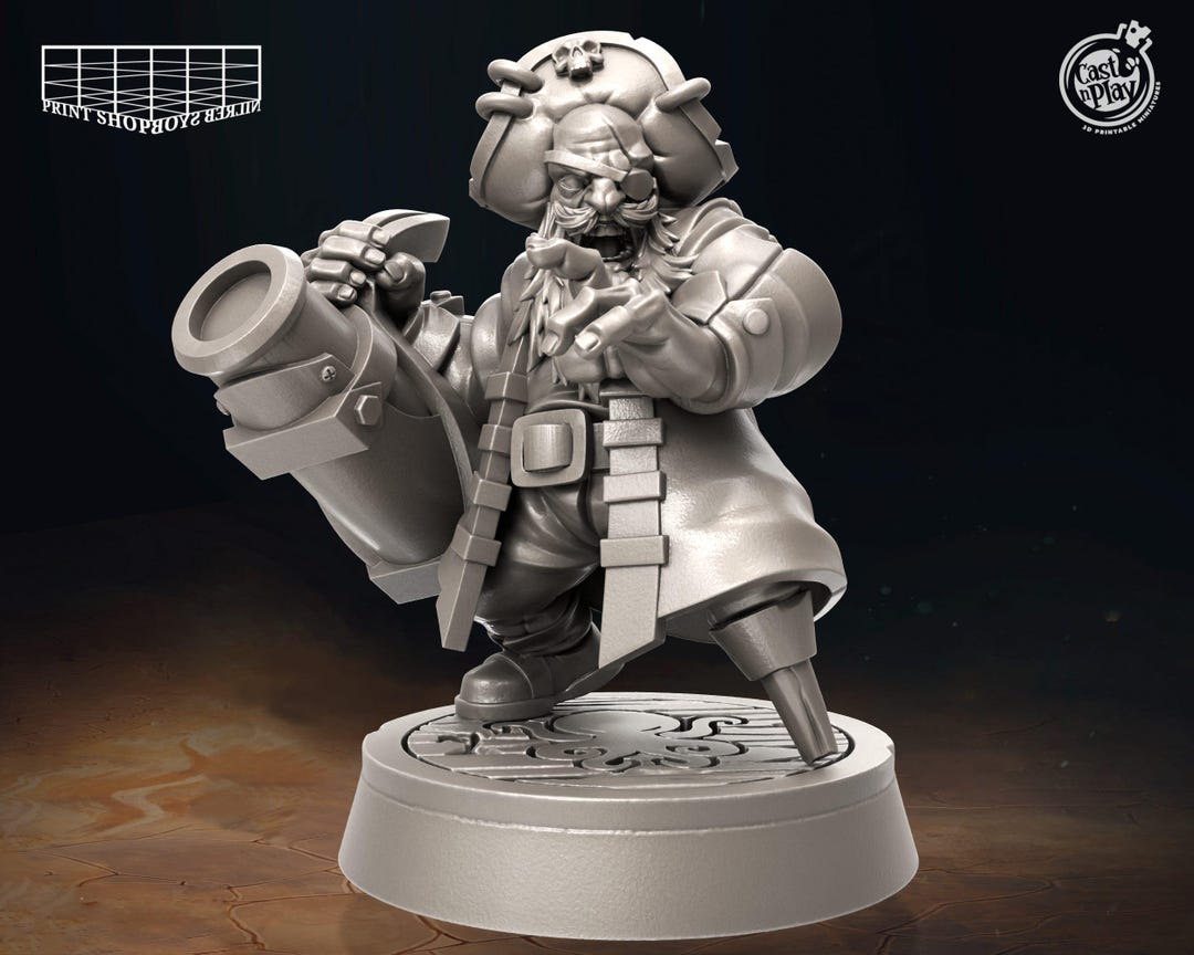 Dwarf With Eye Patch Miniature | Pirate Cannoneer With Pegleg Miniature ...