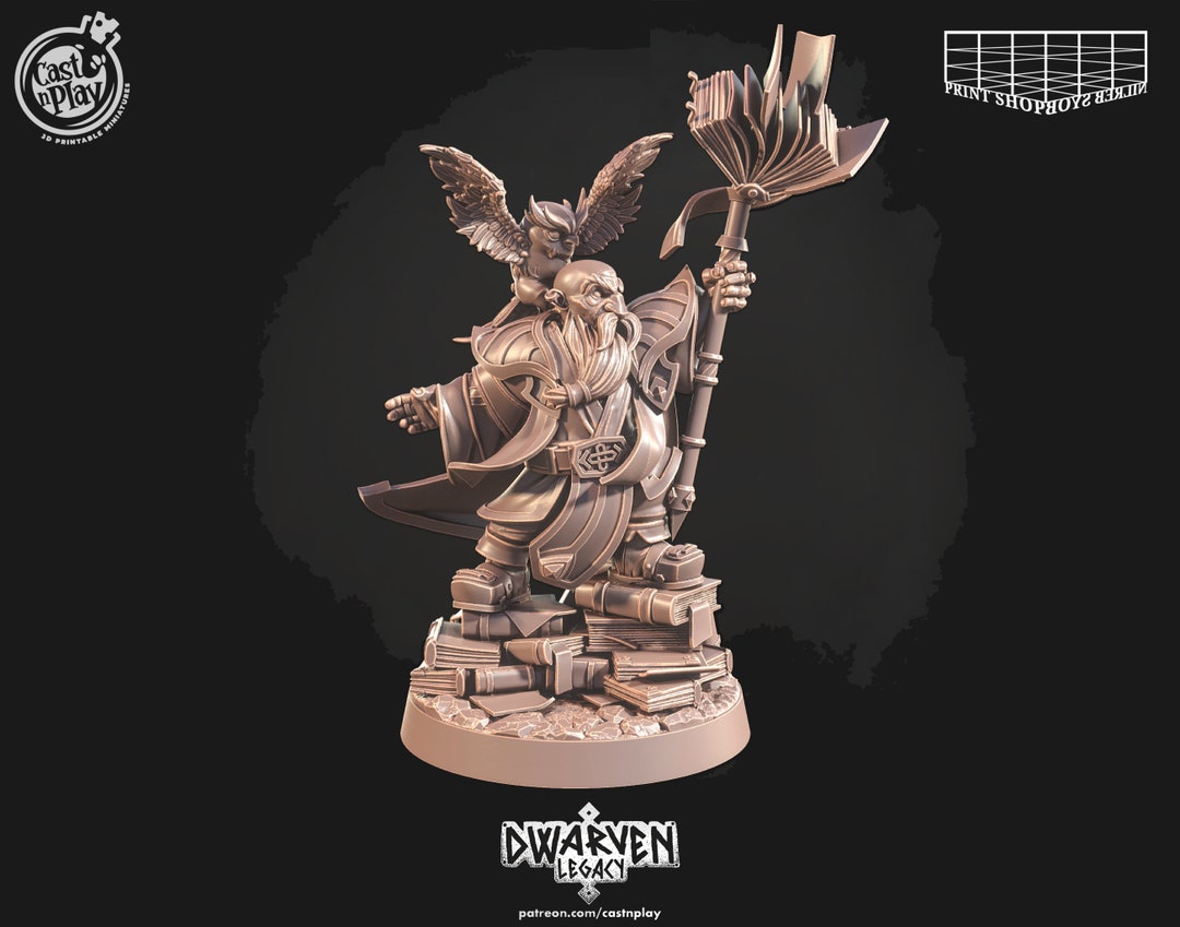 Dwarf Mage Wizard Miniature | Gold Dwarf Runsage With Owl Companion ...