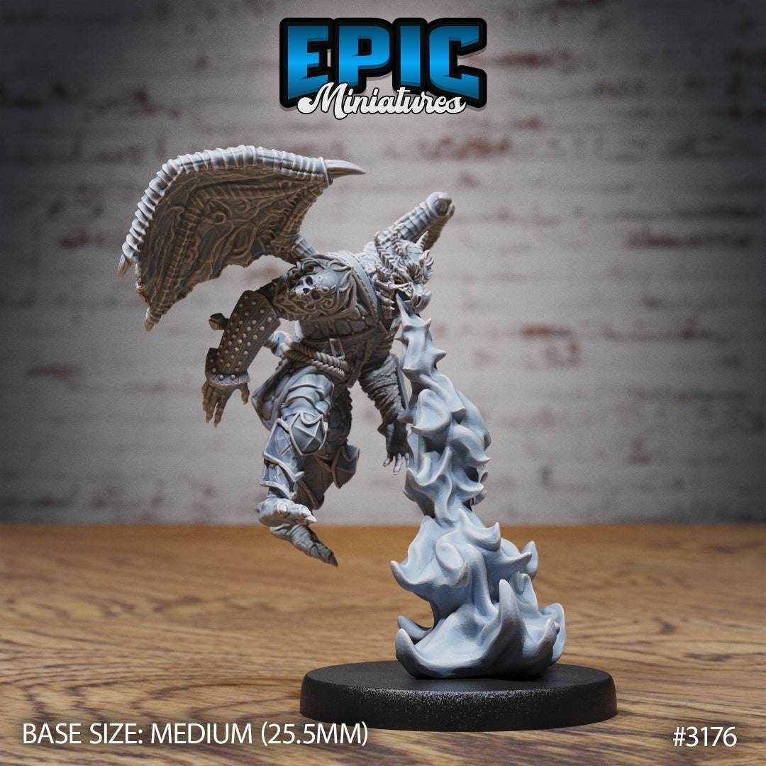 Flying Dragonborn Fighter Miniature | Fire Breathing Half Dragon Figure ...