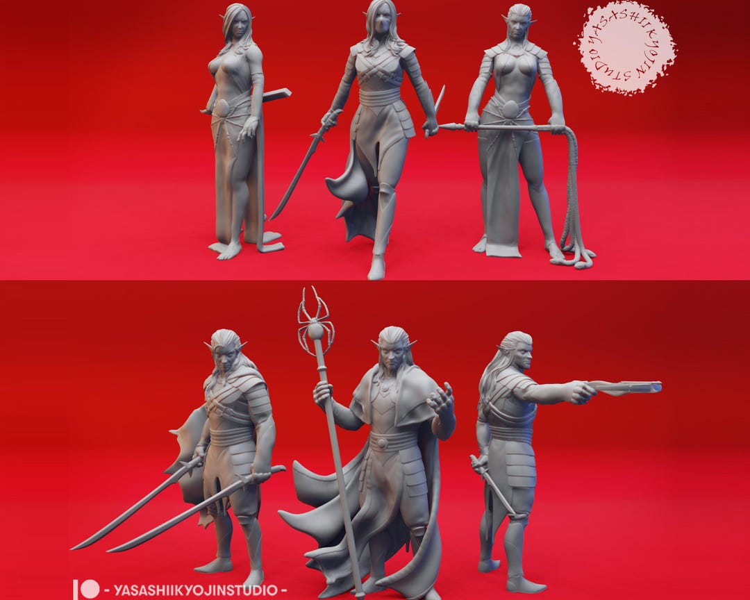 Dark Elf Fighter Squad Miniature Set Minions of the Spider Queen Army ...