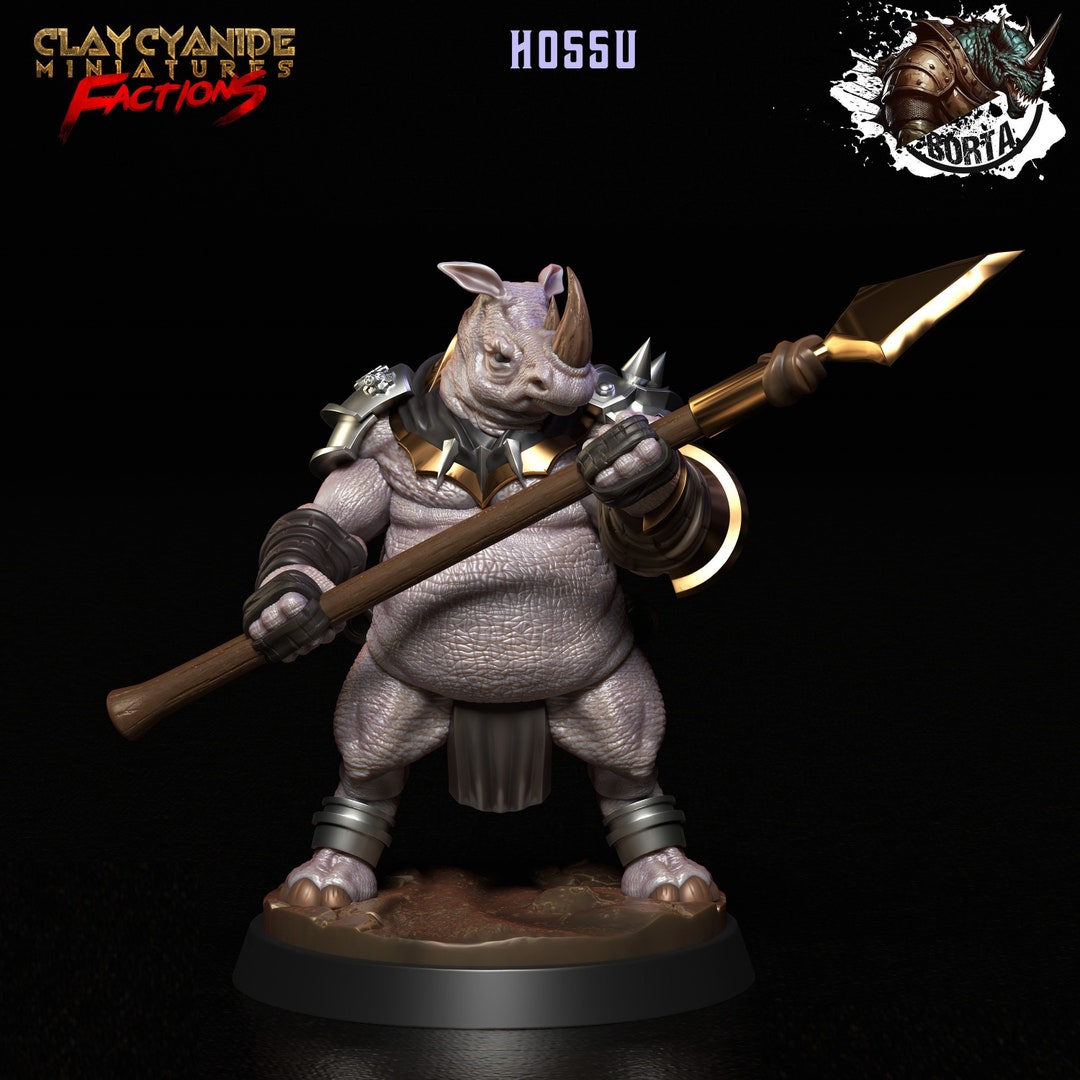 Rhino Folk Spear Warrior Miniature Battle Borta's Miniature for D&D 5e ...