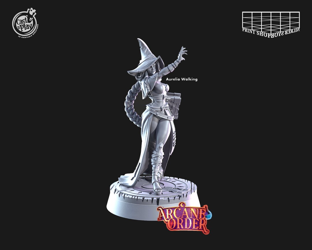 Witch With Folio Casting Magic Miniature | Female Moonlight Witch ...