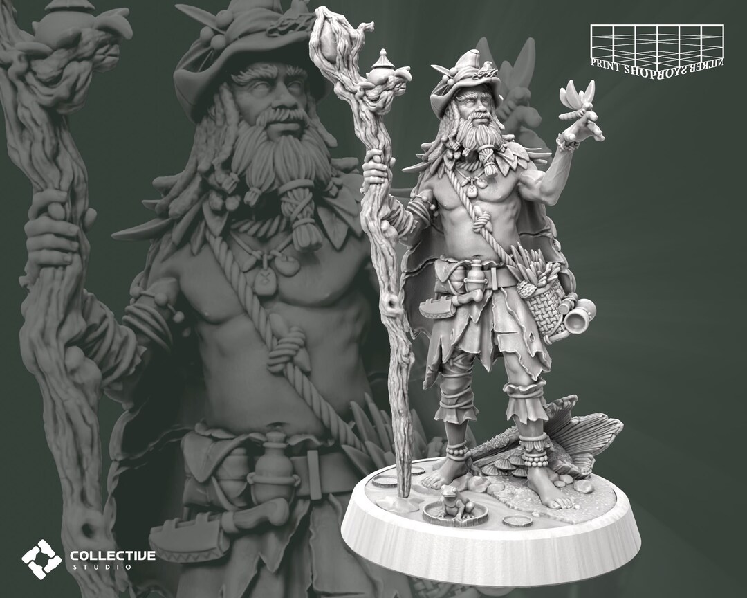 Druid With Staff Miniature | Jungle Druid Male Figure | Heroic ...