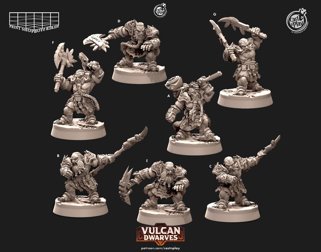 Gray Dwarf Fighter Army Miniature Set | Underdark Dwarven Heat Maulers ...