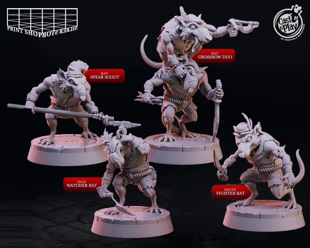 Rat Folk City Guard Miniature Set | Humanoid Rat Fighter Figure Pack ...