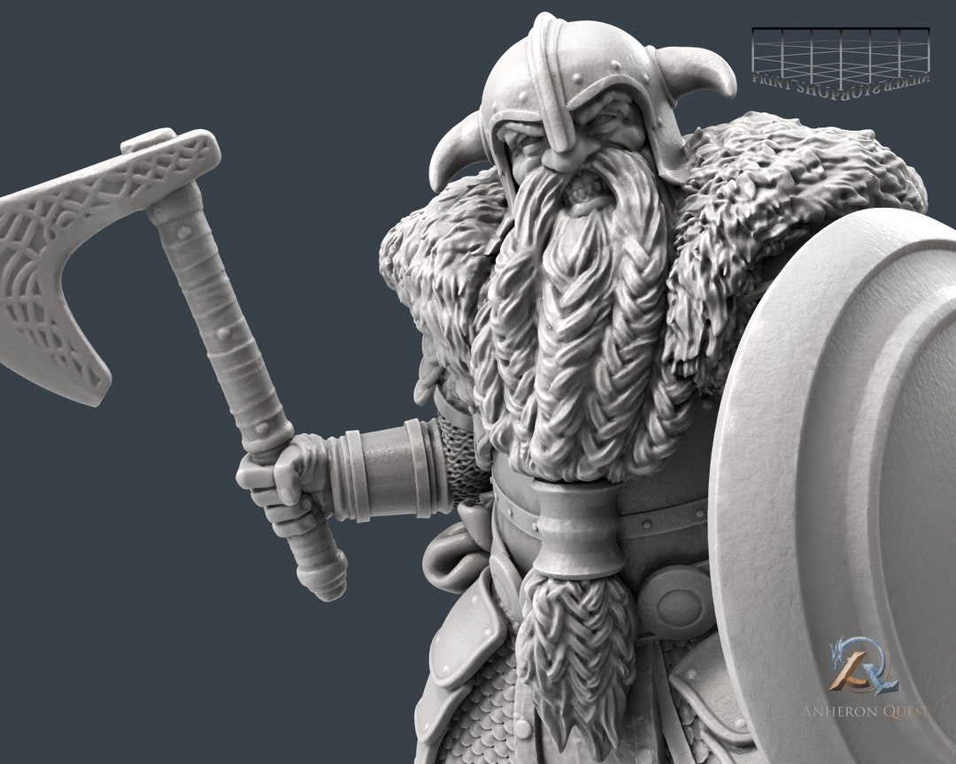 Dwarf Fighter With Ax and Shield Miniature Dwarven Fighter Miniature ...