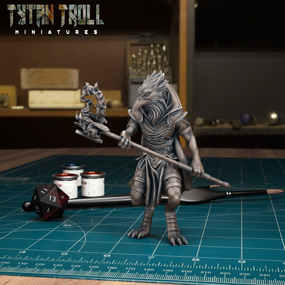 Raven Folk Mage Miniature | Bird Folk Sorcerer With Staff Miniature ...