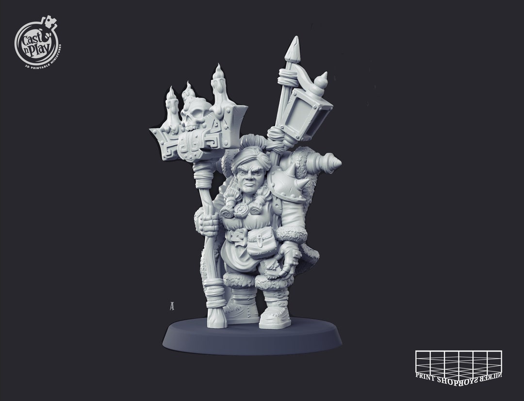 Dwarf Fighter With Hammer Miniature Female Arctic Dwarf Warlock Figure 2 Poses for D&D 5e ...