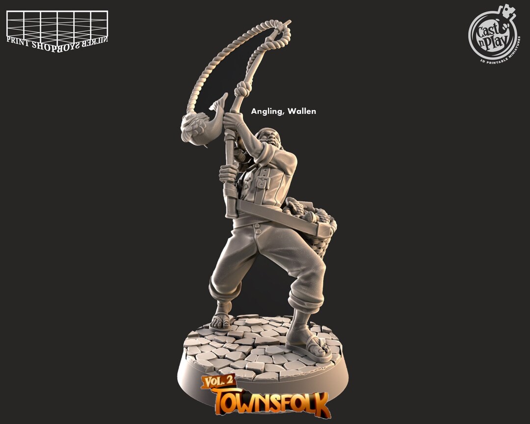 Experienced Angler Miniature Riverbank Fisher With Fish Bucket Figure ...