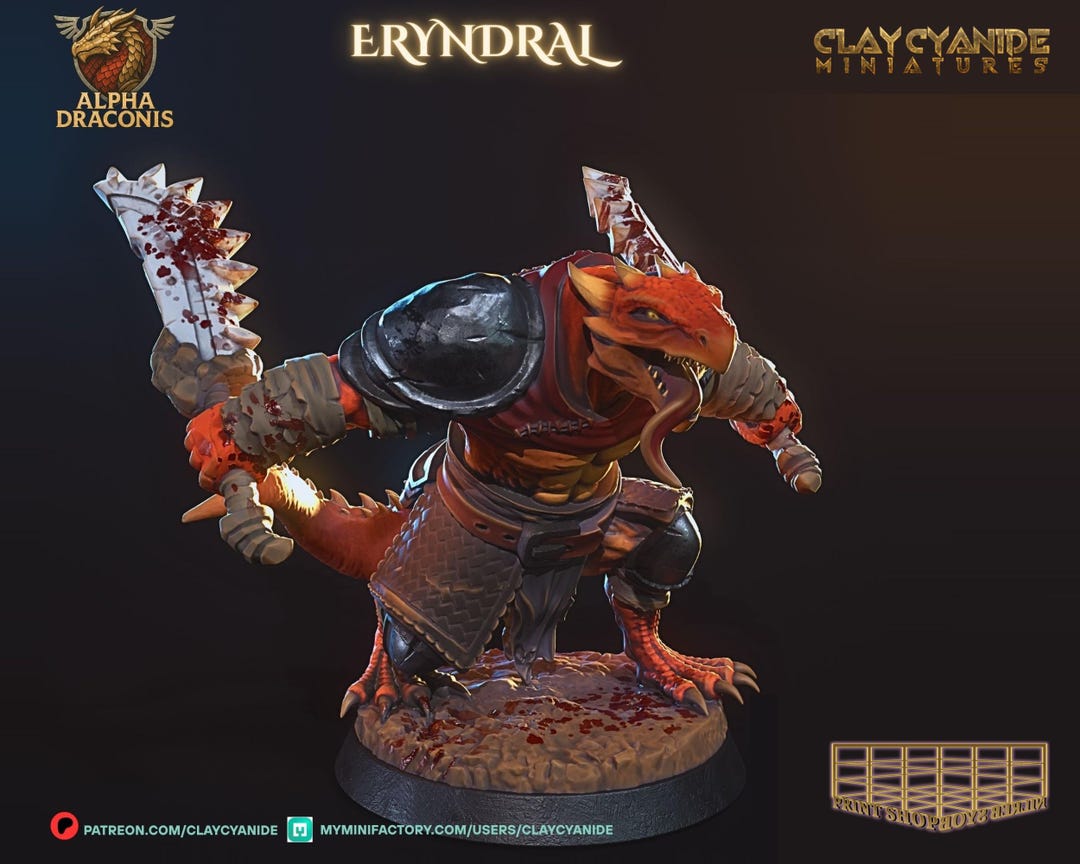 Dragonborn Swordsman Miniature | Dragonborn Assassin Figure | Heroic ...