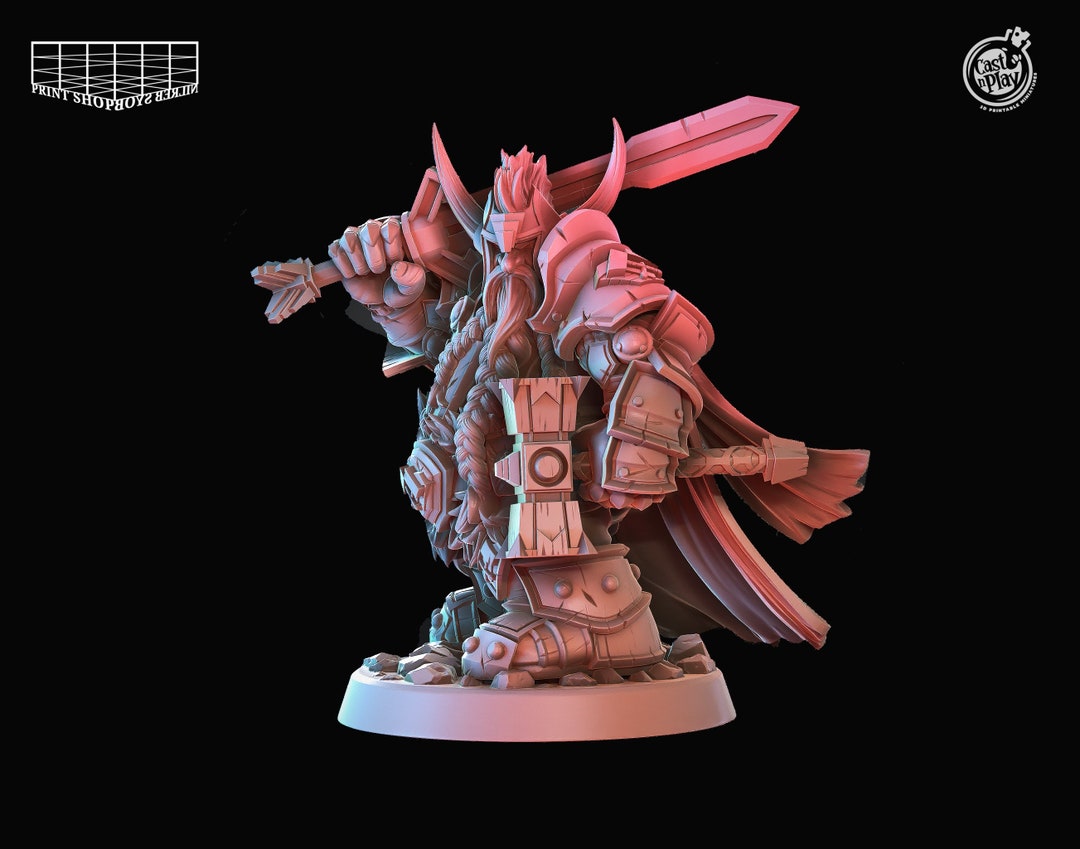 Shield Dwarf Paladin With Hammer and Sword Miniature Dwarf Giant Sword ...