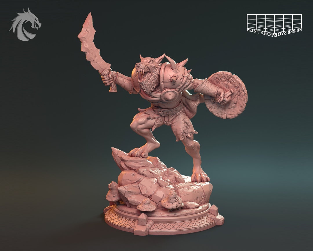Wolffolk Sword Shield Fighter Brogan Miniature | Werewolf Warrior ...
