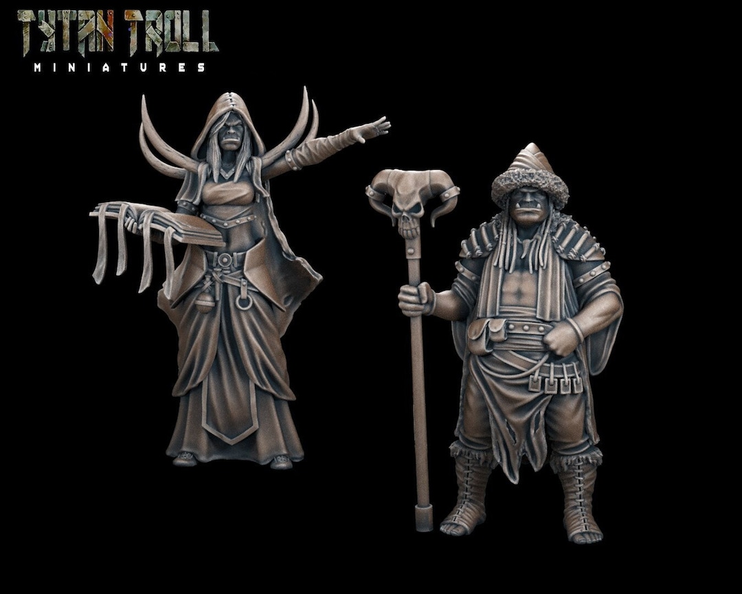 Ork Magienutzer Miniatur Set Female and Male Half-orc Wizard Miniature ...