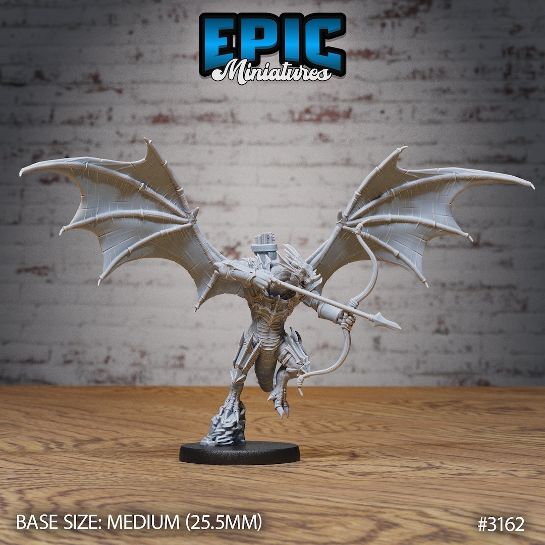 Dragon Archer Miniature Winged Dragonborn Archer Miniature for D&D 5e ...