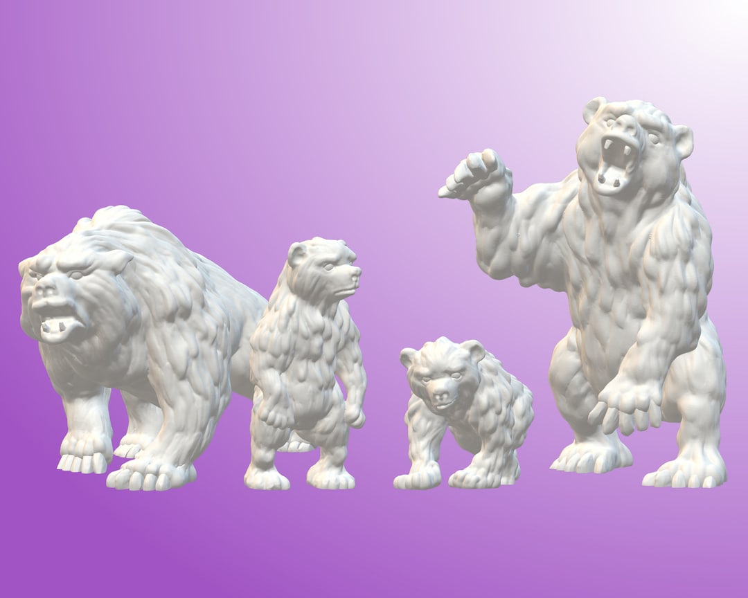 Bear Miniature Set Bear Miniature Pack for D&D 5e, Pathfinder and Other ...