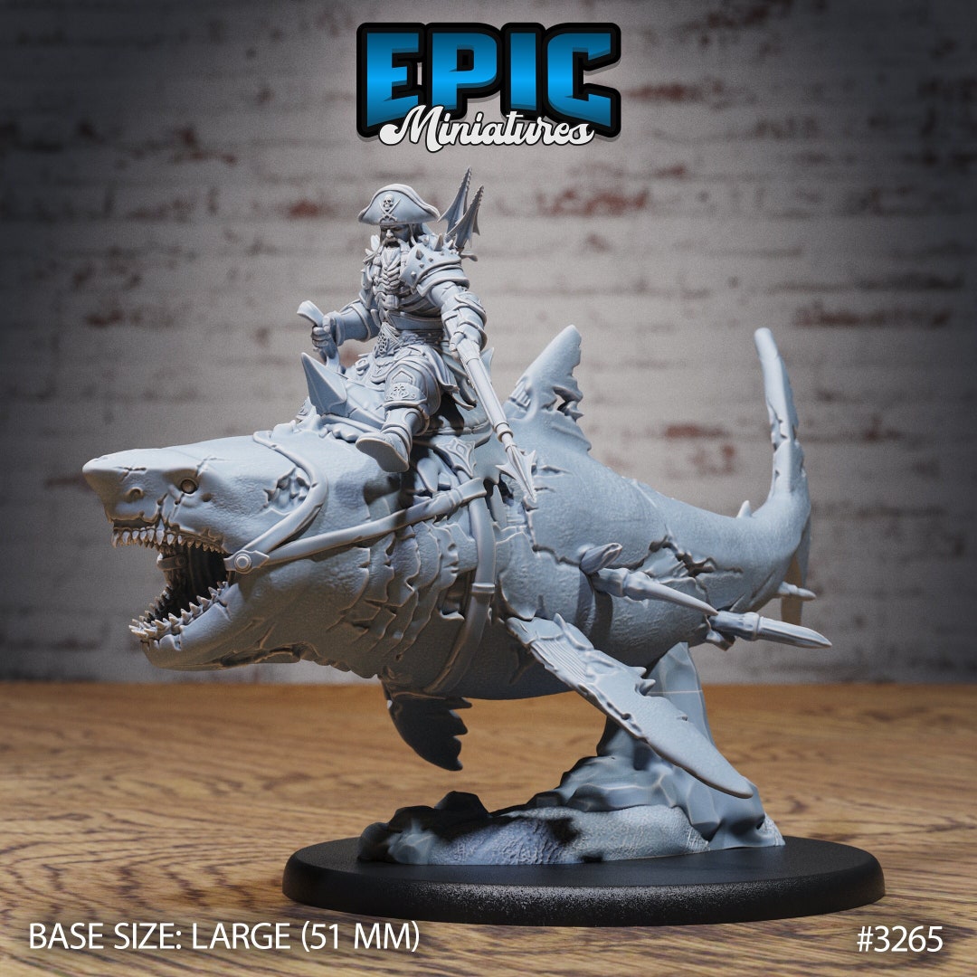 Pirate Captain on Zombie Shark Miniature | Captain Beast Rider Figure ...