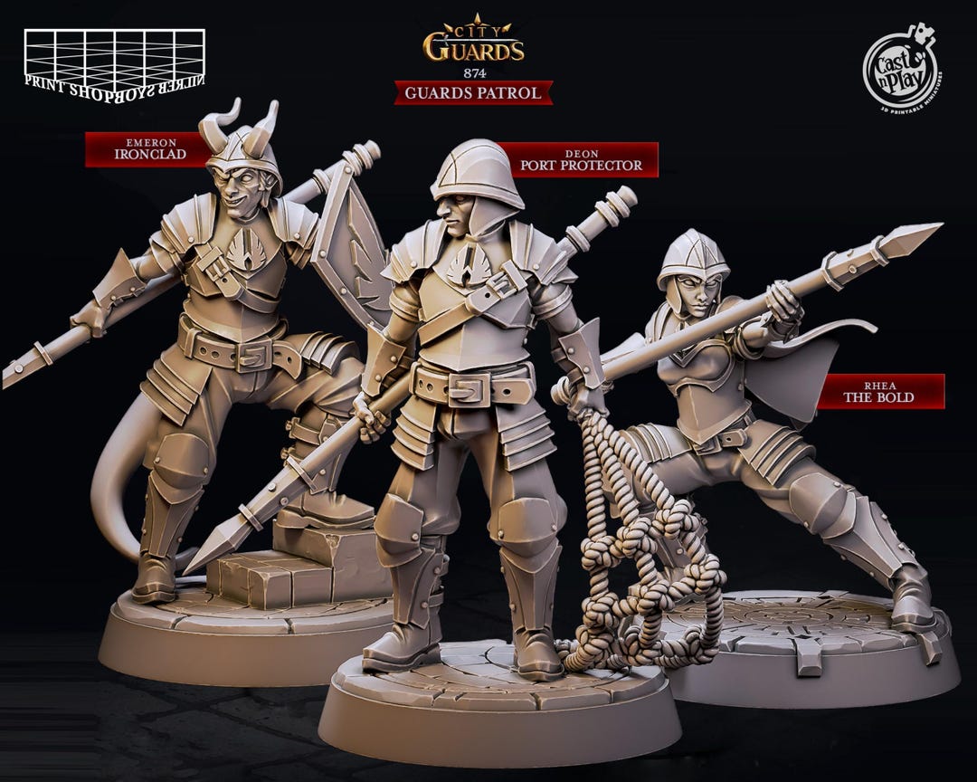 Alarmed City Guards Miniature Set Fantasy Folk City Guards Figure Pack ...