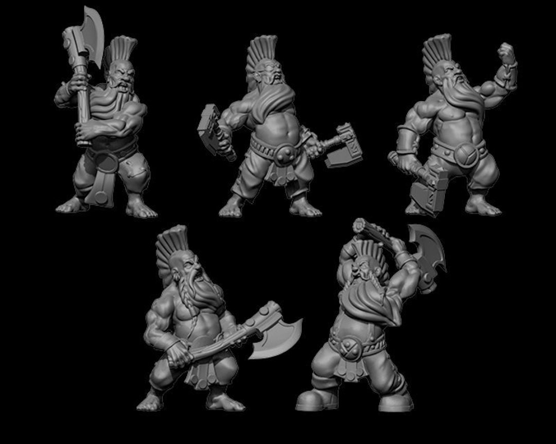 Dwarf Berserker Miniature Set Dwarf Barbarian Miniature Pack for D&D 5e ...