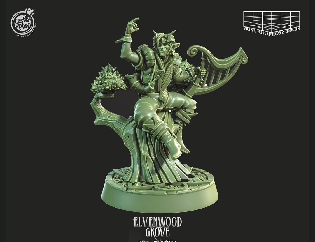 Elf Bard Playing Harp Miniature | Wood Elf Musician Sitting on a Tree ...