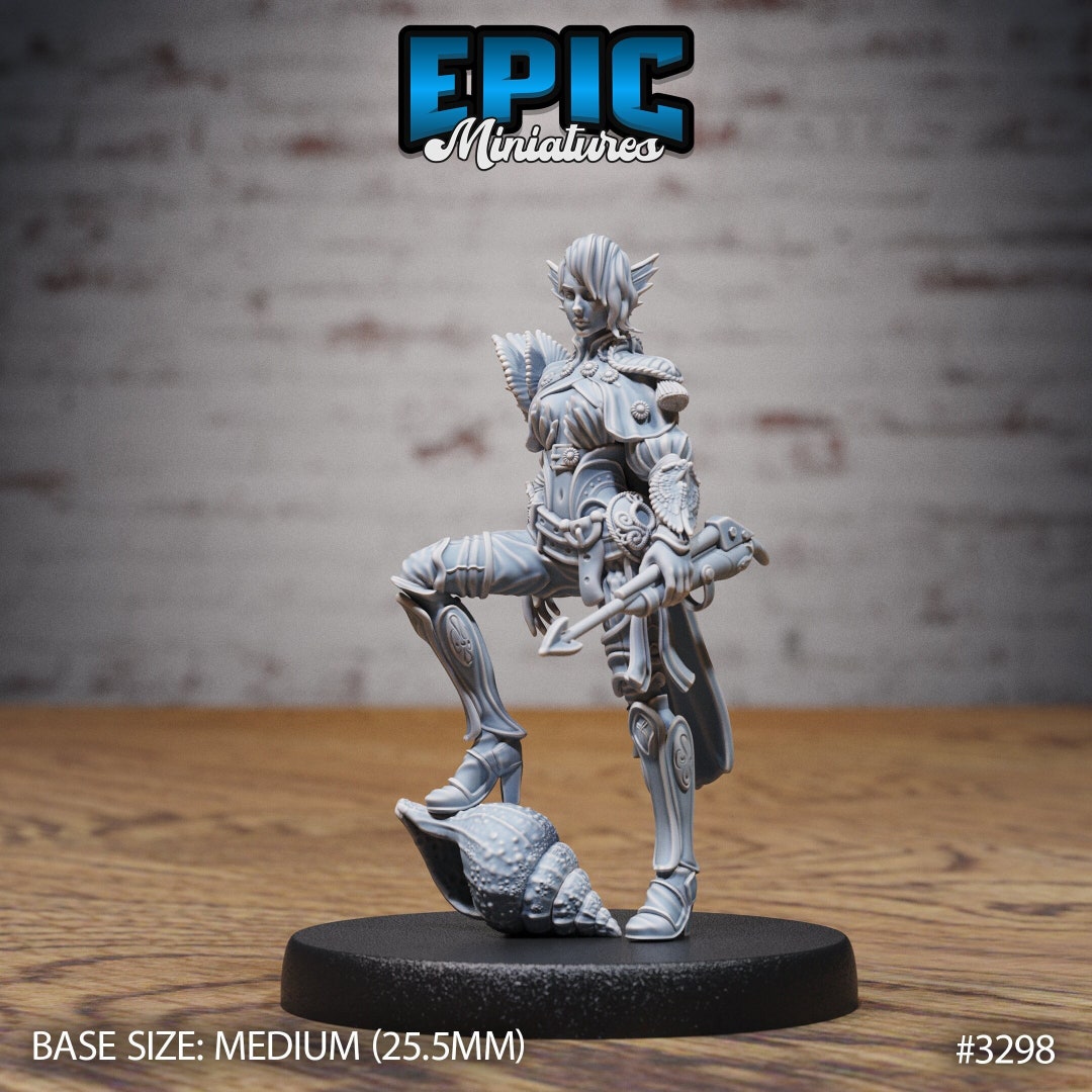 Watchful Sea Dweller Miniature | Female Merfolk Harpoon Fighter Figure ...