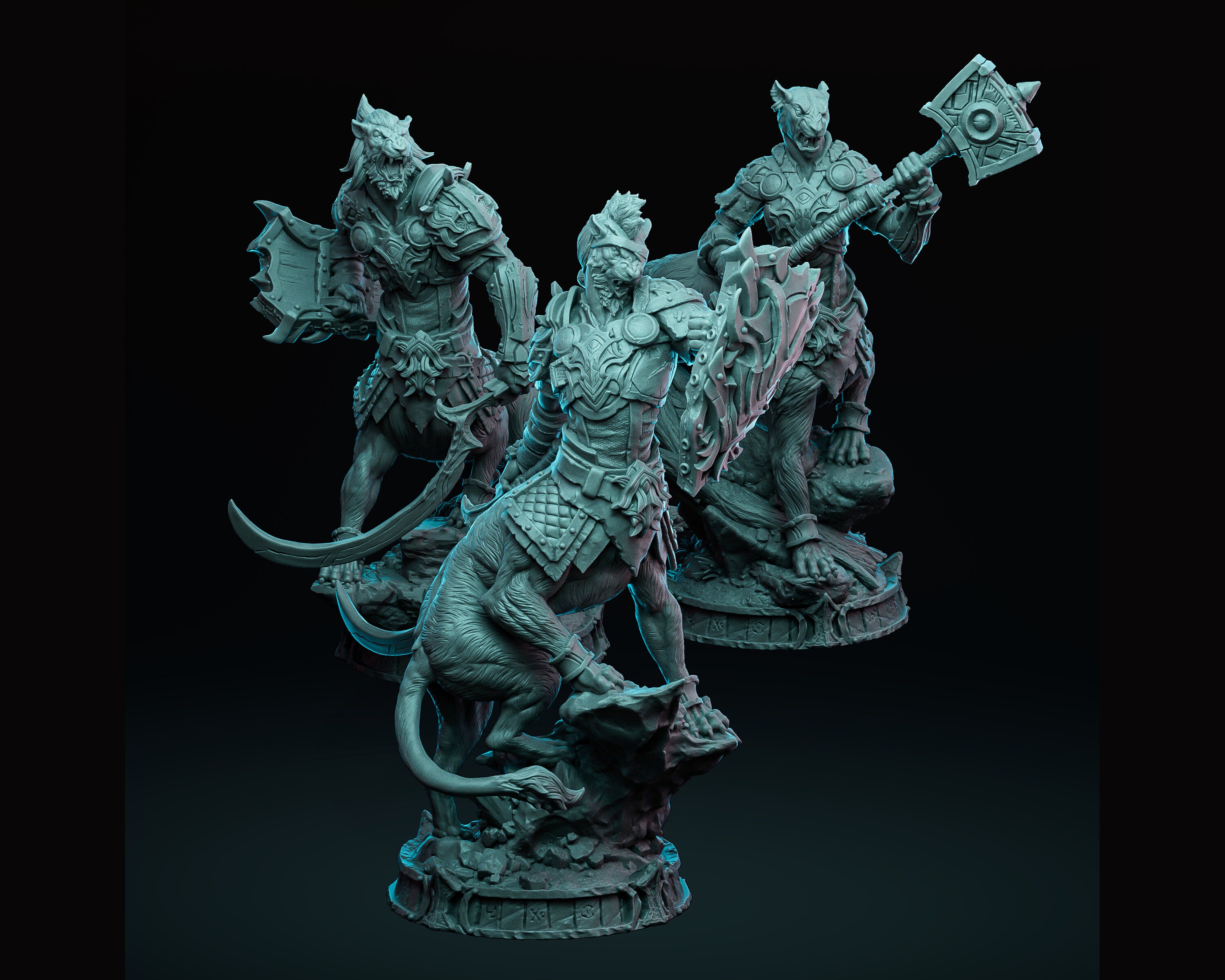 Lioness Hammer Fighter Miniature | Leonin Female Lieutenant With Hammer ...