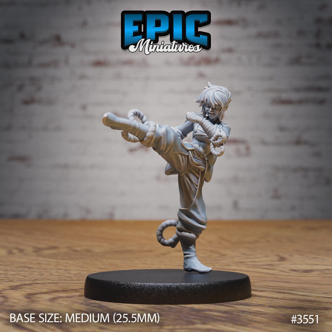 Young Kung Fu Fighter Miniature | Female Human Monk Kick Pose Figure ...