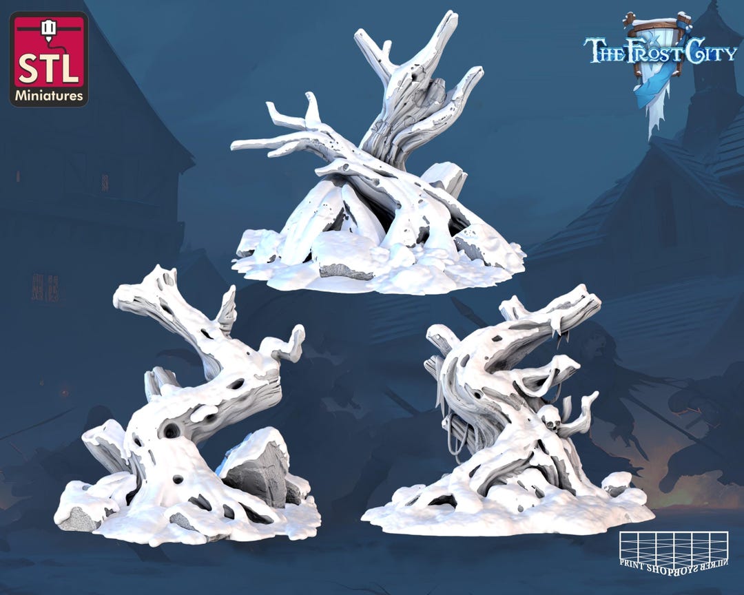Winter Trees Miniature Set | Snow Covered Dead Tree Figure Pack | Frost ...