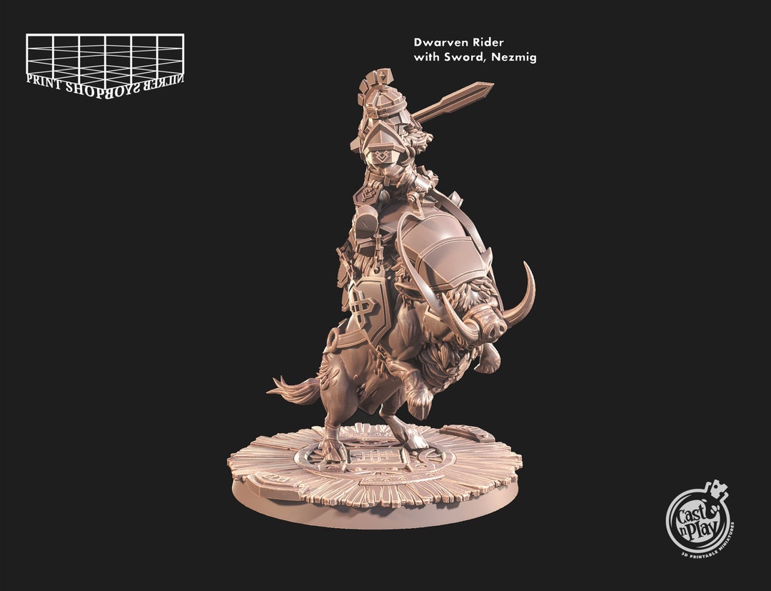 Dwarf Soldier on Wild Boar Miniature Golden Dwarf Rider With Sword ...