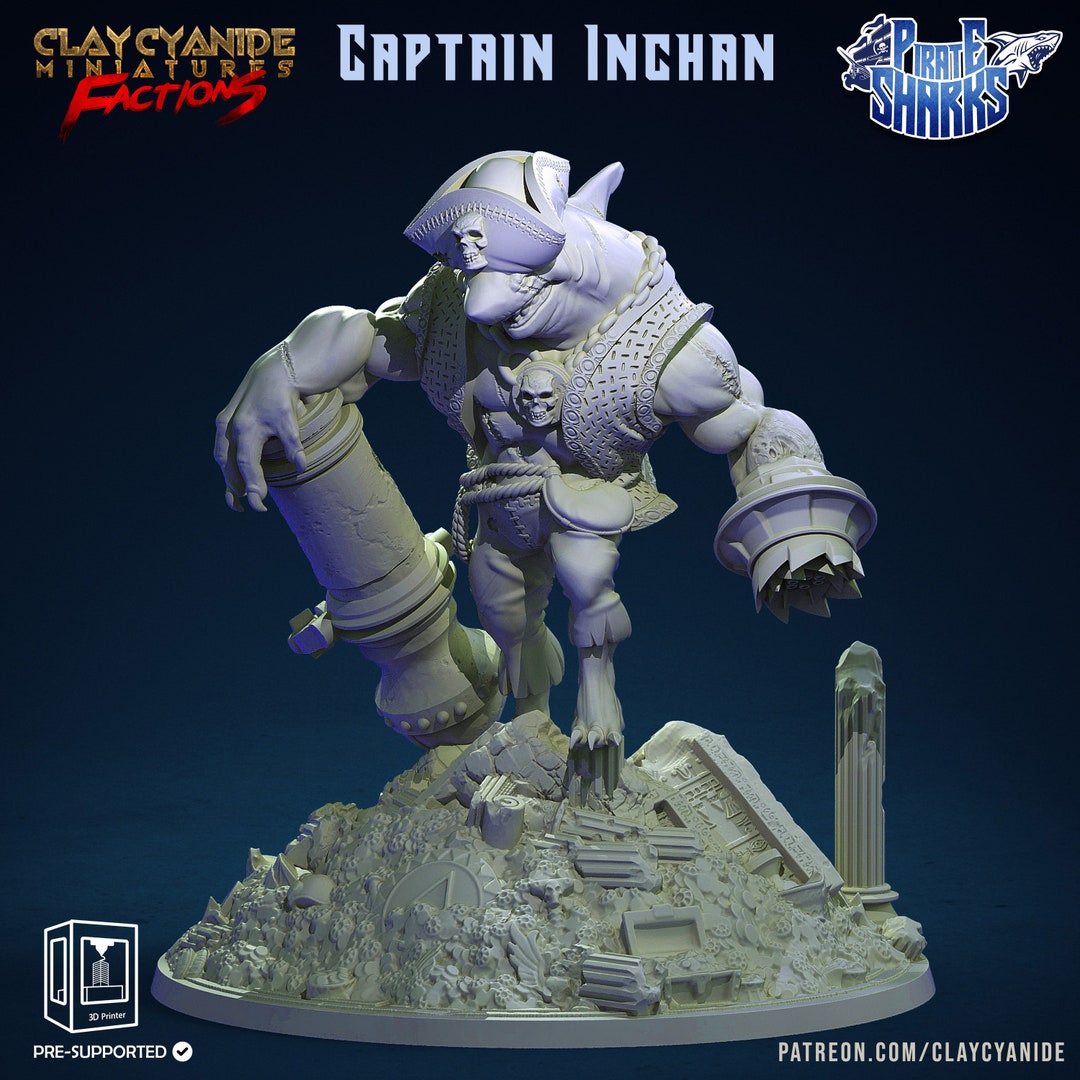Shark Folk Captain Miniature Pirate Shark Captain on Treasure Pile ...