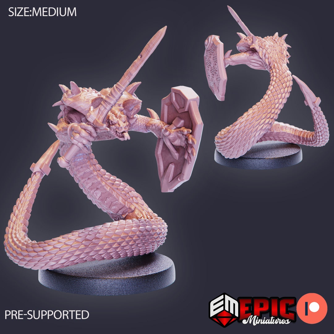 Snakefolk Warrior Miniature Cobra Folk With Sword and Shield Miniature ...