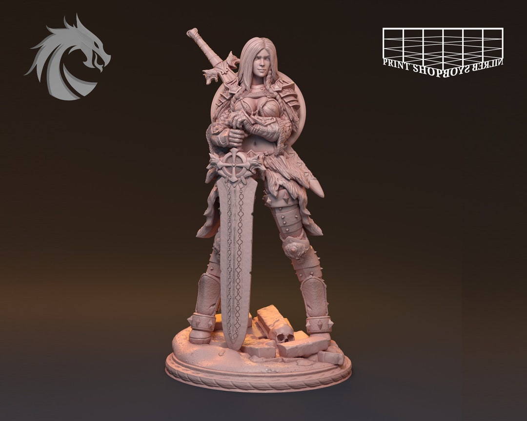 Swordmaster Miniature Shield Maiden Mini for D&D 5e, Pathfinder and ...