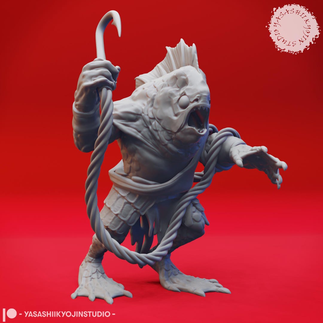Fishy Scourge With Hook Miniature | Insane Servant of Drow Miniature ...