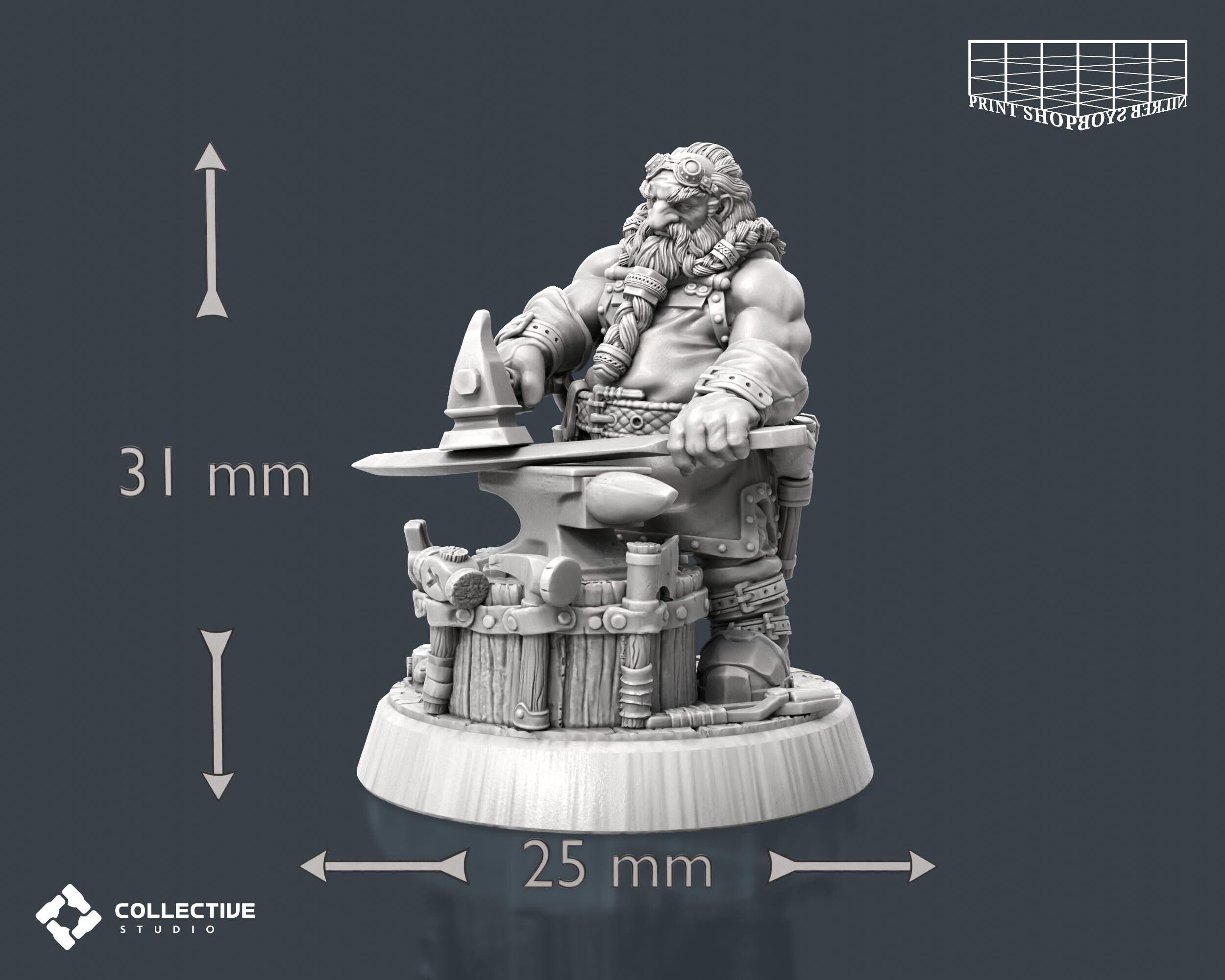Dwarf Weaponsmith Miniature | Dwarven Blacksmith Figure | Townsfolk ...