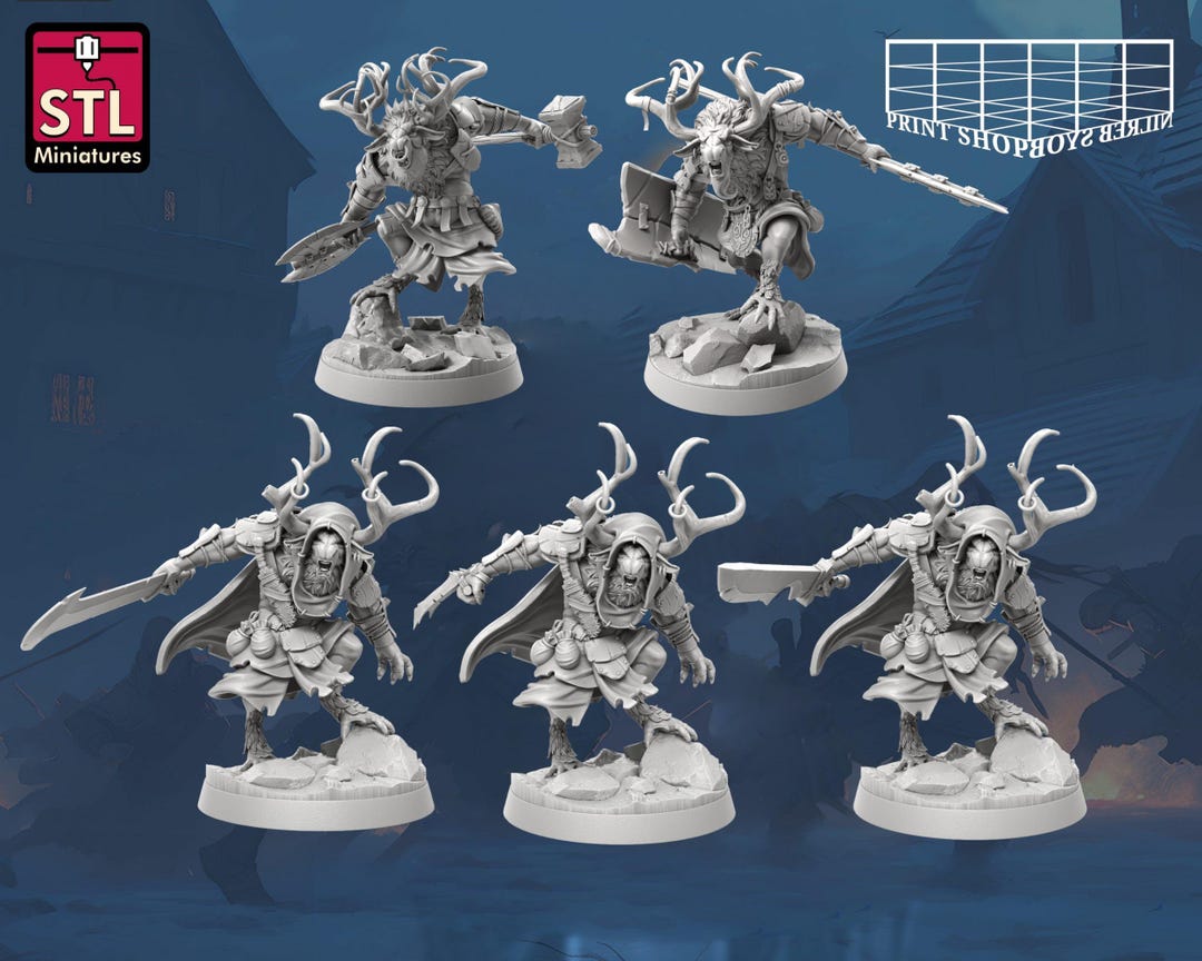 Reindeer People Barbarian Miniature Set Rangifer Warband Figure Pack ...