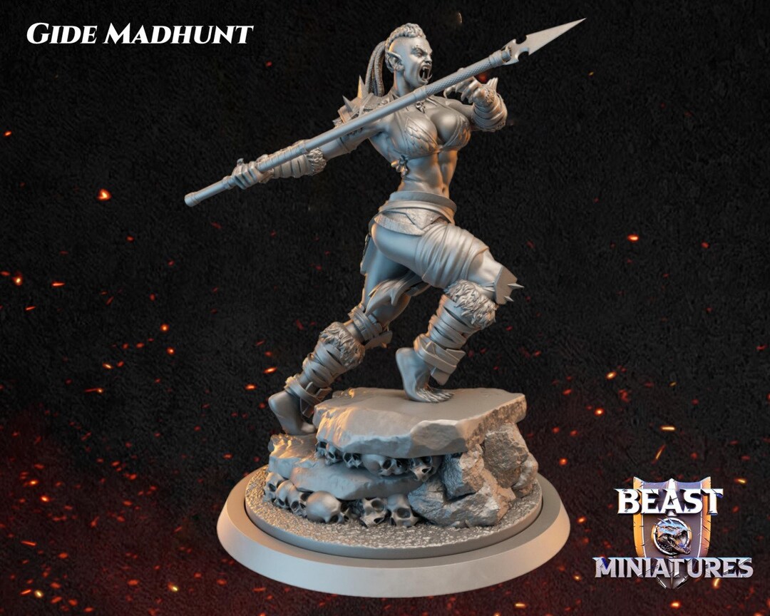 Orc Warrior Miniature Female Orc Javelin Thrower Miniature for D&D 5e ...