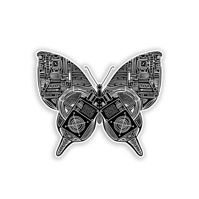 Tech Butterfly Sticker Hand-drawn Butterfly With Computer Parts Vinyl ...