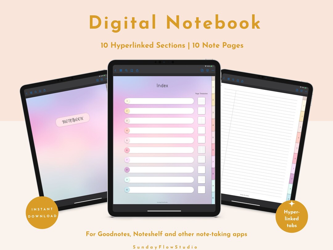 Pastel Digital Notebook, Digital Student Notebook, Hyperlinked Notebook ...