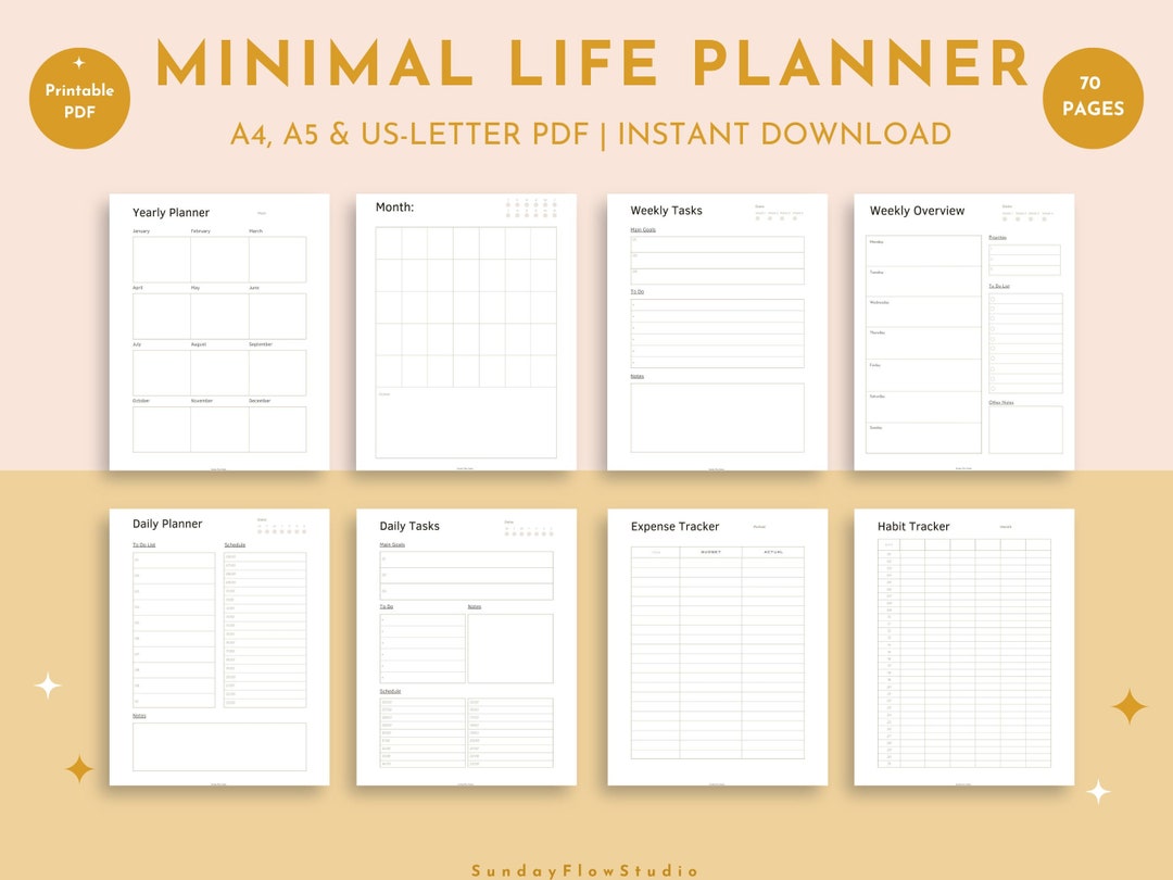 Minimal Life Planner Printable, Life Goals Planner, Monthly,weekly ...