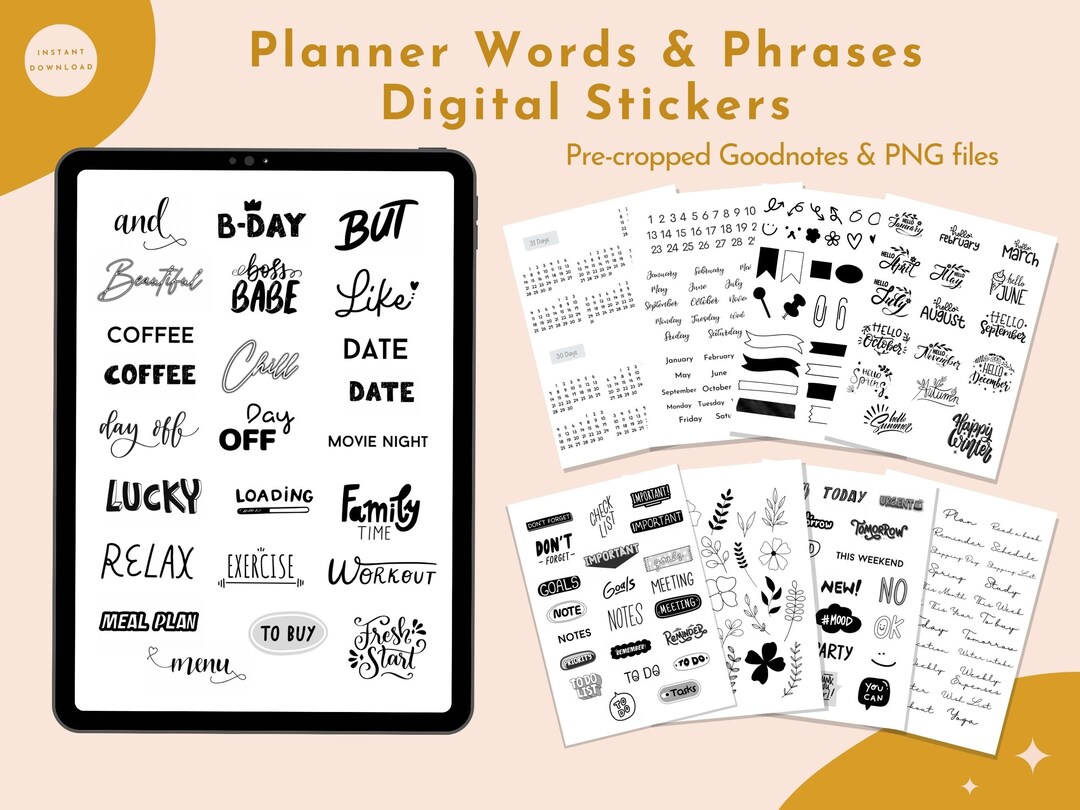 Planner Words Digital Stickers, Essential Words & Phrases Goodnotes ...