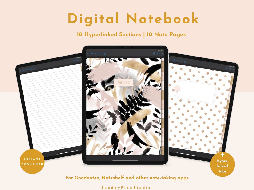 Digital Notebook Rose and Gold Design, Goodnotes Notebook, Student ...