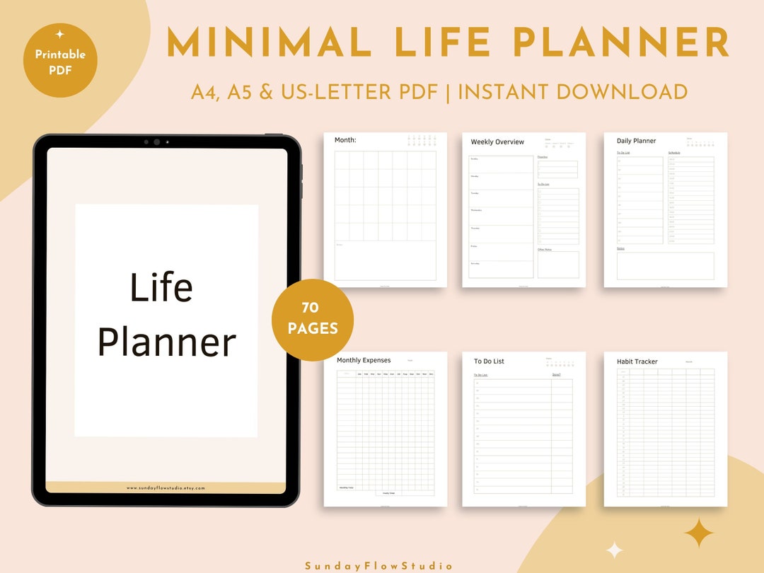 Minimal Life Planner Printable, Life Goals Planner, Monthly,weekly ...