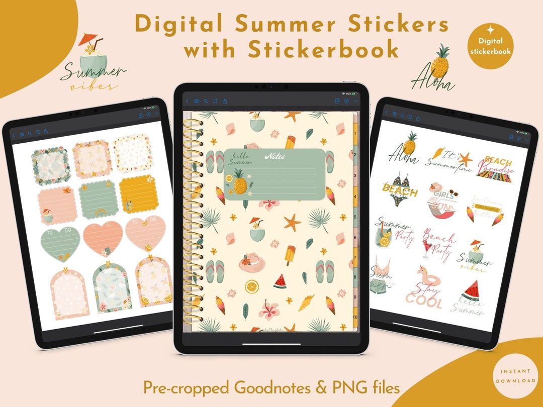 Digital Summer Stickers With Summer Themed Stickerbook, Summer Digital ...