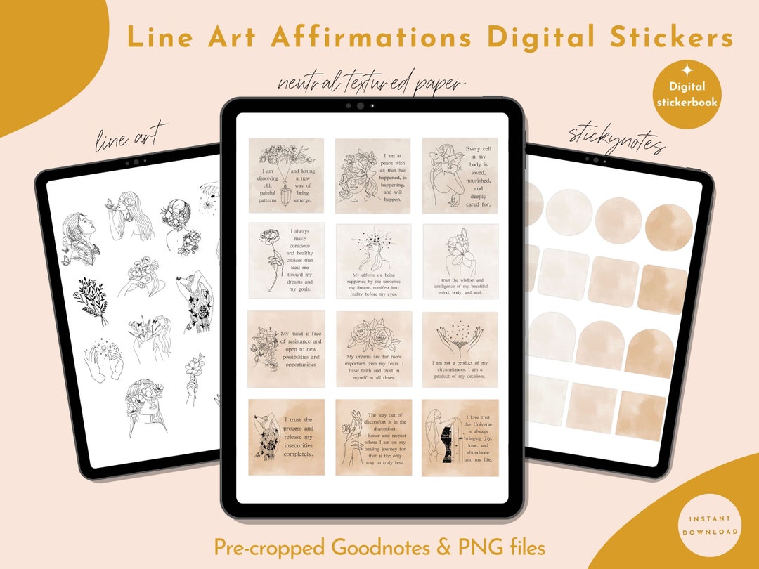 Daily Affirmations Digital Stickers, Line Art Affirmations Goodnotes ...